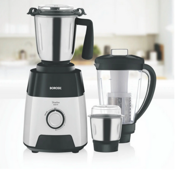 Borosil 600 Watts Silverline Mixer-Grinder with 3 Jars - HAMG600W15 ...