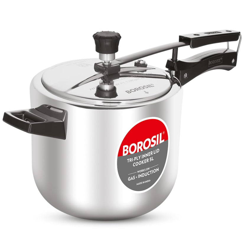 Borosil Triply Stainless Steel Inner Lid 5L Pressure Cooker, Induction ...