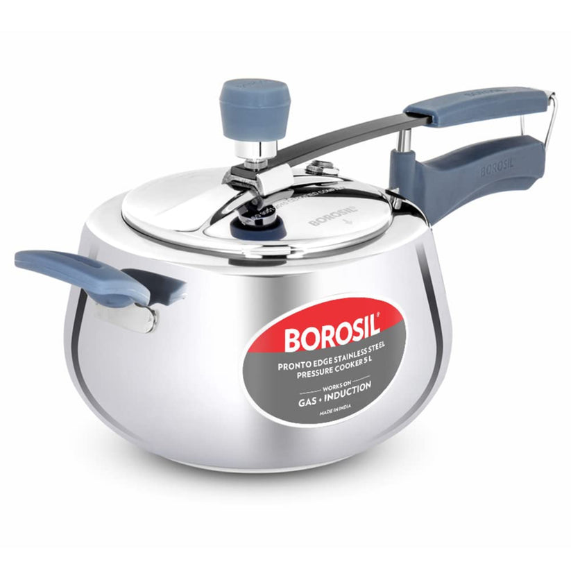 Borosil Pronto Edge Stainless Steel 5 Liter Pressure Cooker, Induction ...