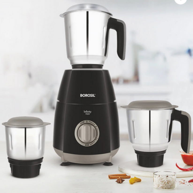 Borosil Infinity 750 Watts Mixer Grinder with 3 SS Jars | HAMG03 – New ...