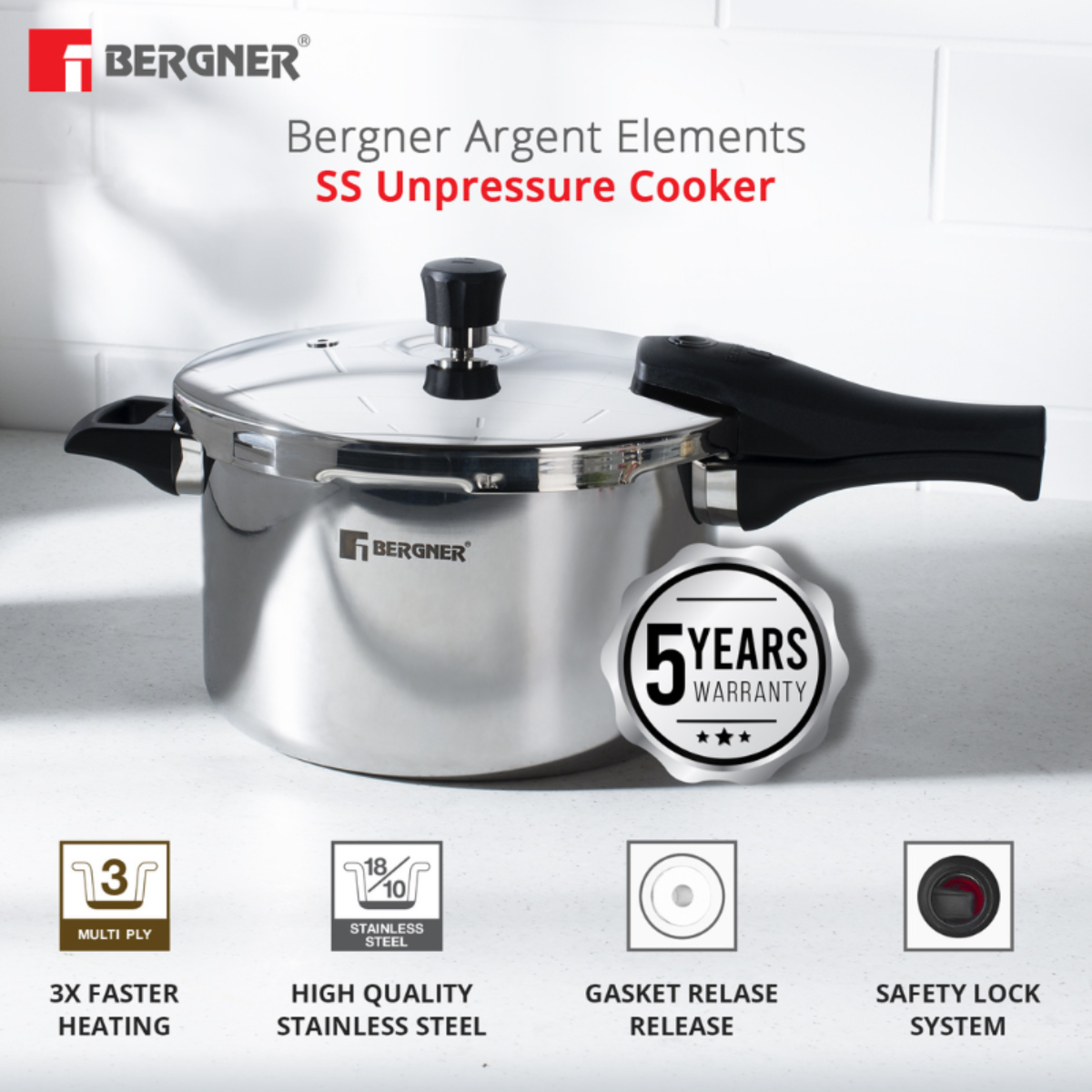 Bergner Triply Argent Elements SS Pressure Cooker – New Variety Store (IN)