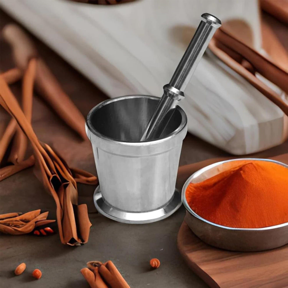 Stainless Steel Mortar & Pestle Set|Spice Mixer|Khalbatta|Okli Musal ...