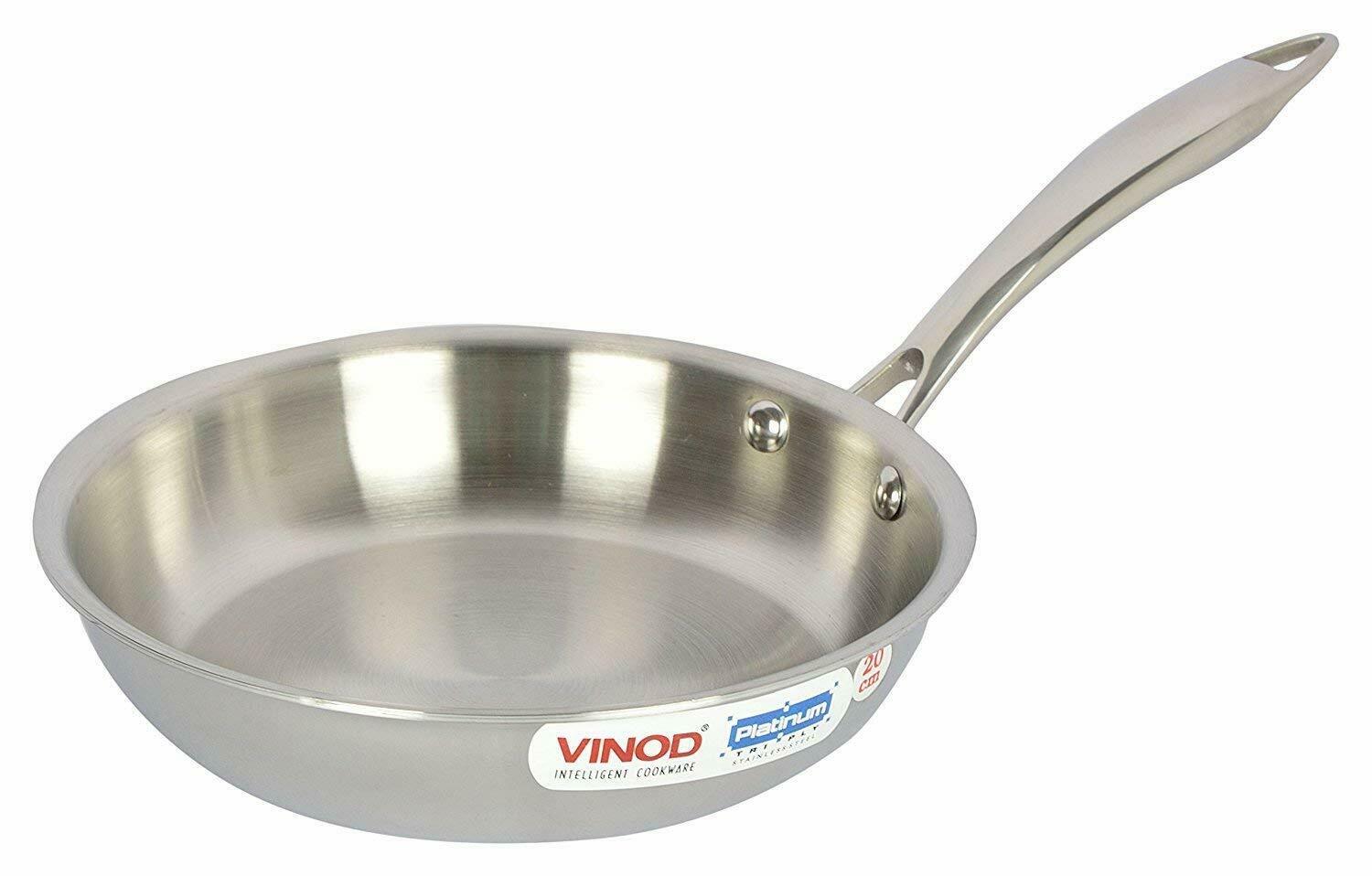 Vinod Platinum Triply Stainless Steel Fry pan 16 cm Induction Friendly ...